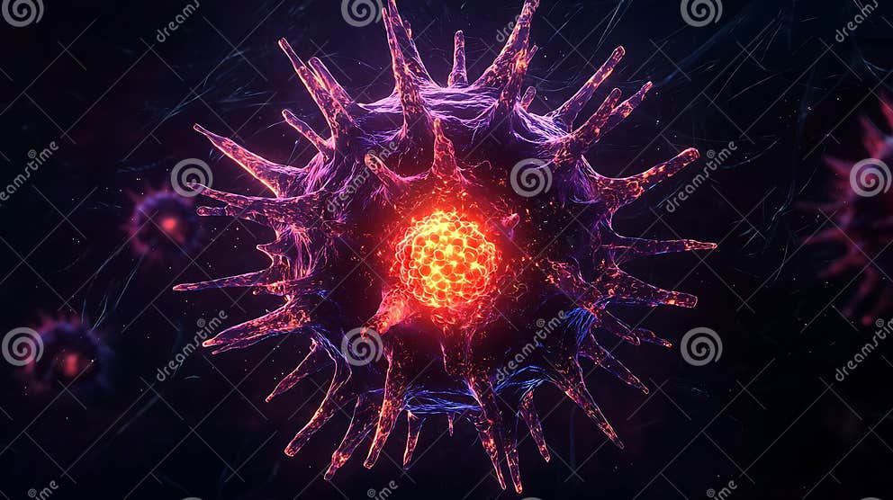 A Microscopic View of a Virus with a Glowing Core Stock Illustration ...