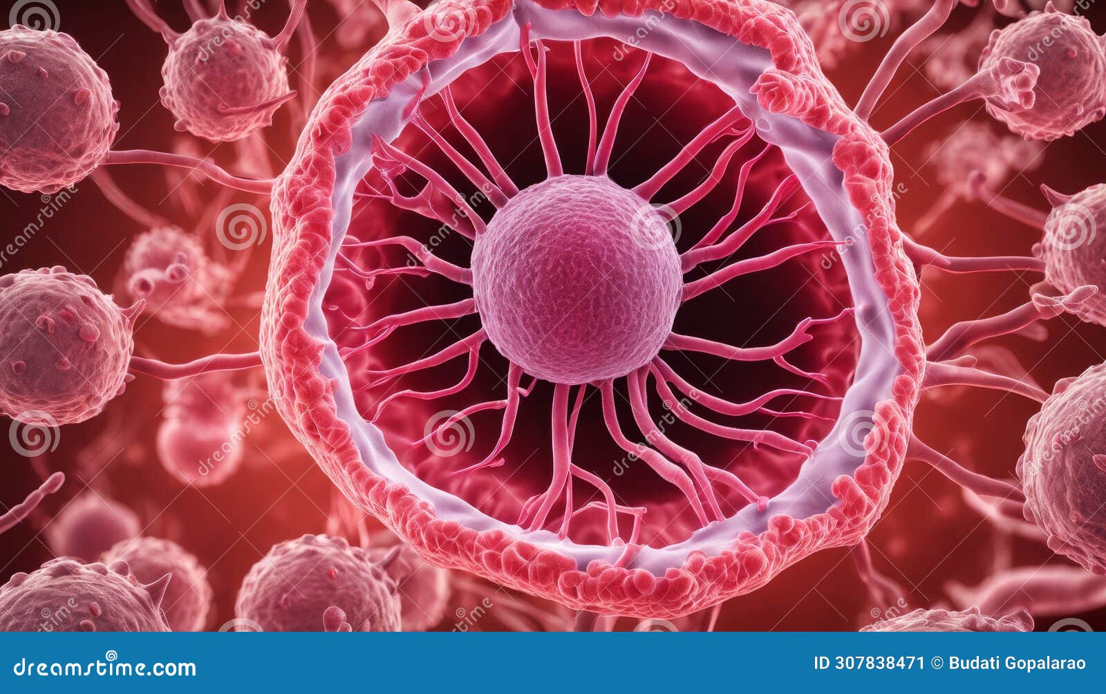 Microscopic View of a Virus Infecting a Cell, Illustrating the ...