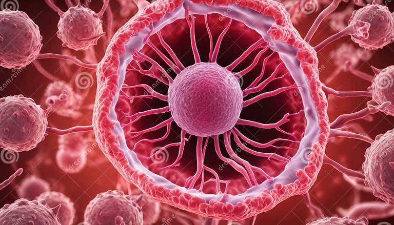 Microscopic View of a Virus Infecting a Cell, Illustrating the ...