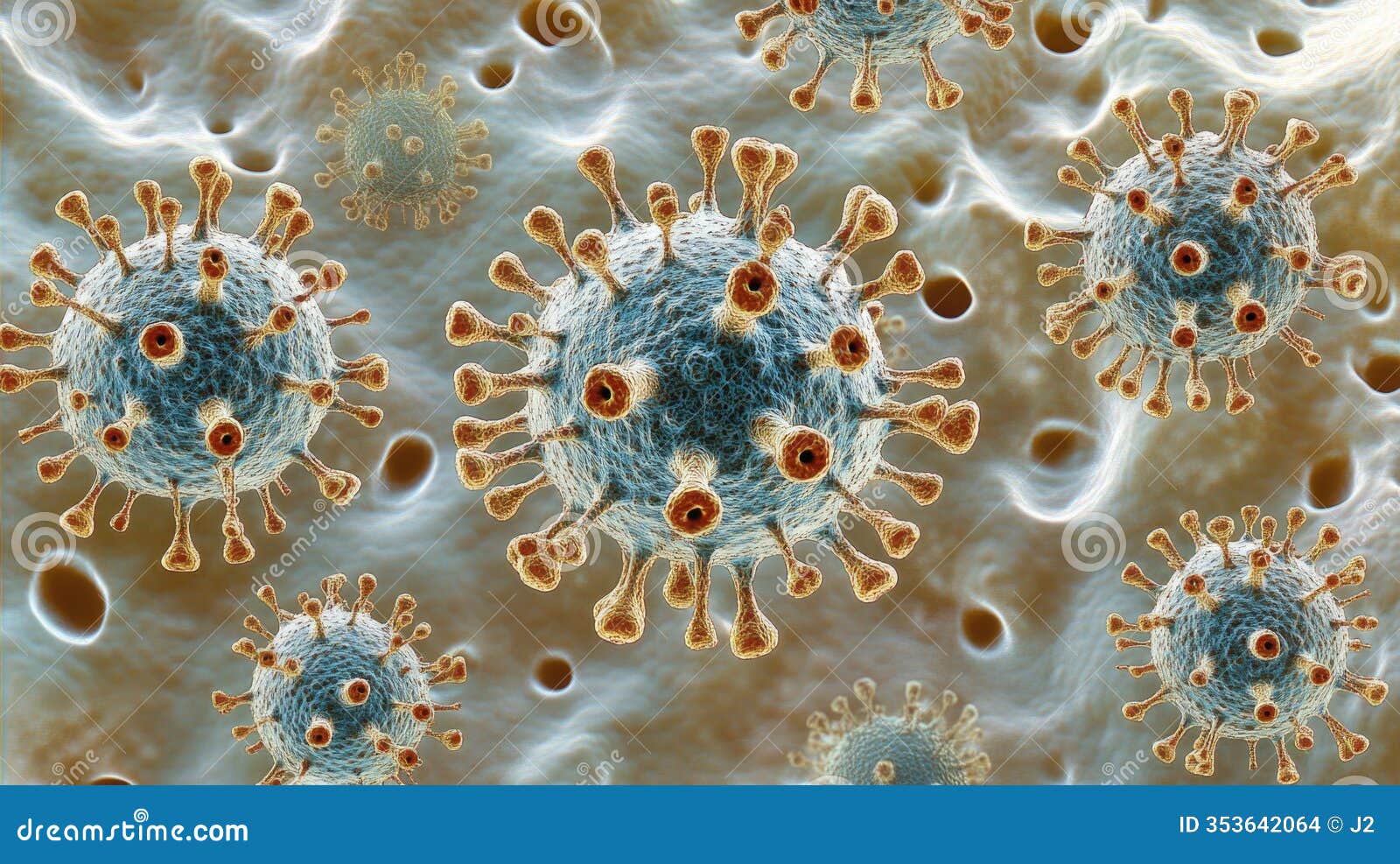 Microscopic View of Virus Particles in Ambient Environment. HMPV, Human ...