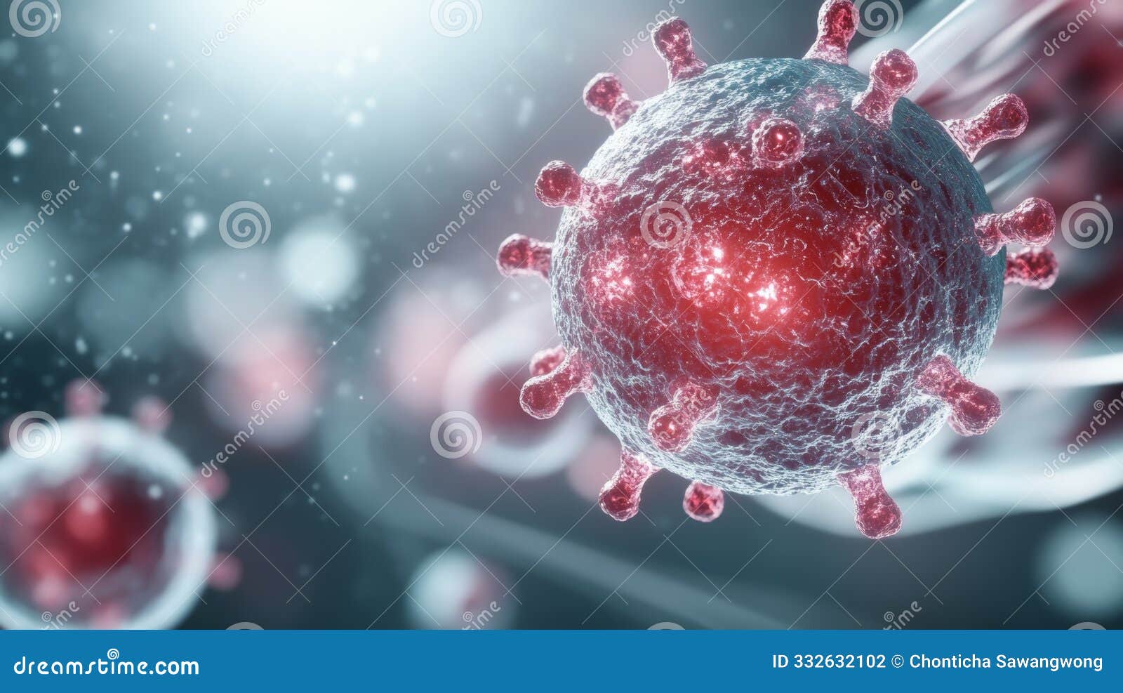 Microscopic View of a Virus with Red Spikes. a 3D Digital Illustration ...
