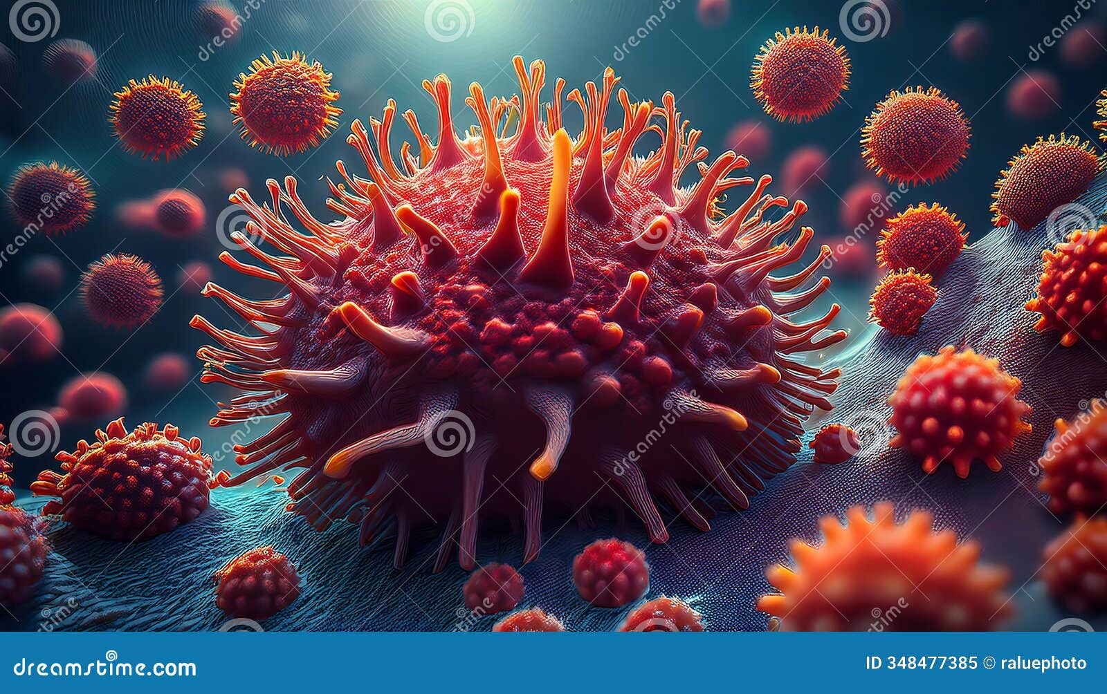 Microscopic View of Virus, Red Structure with Spikes, Disease, Illness ...