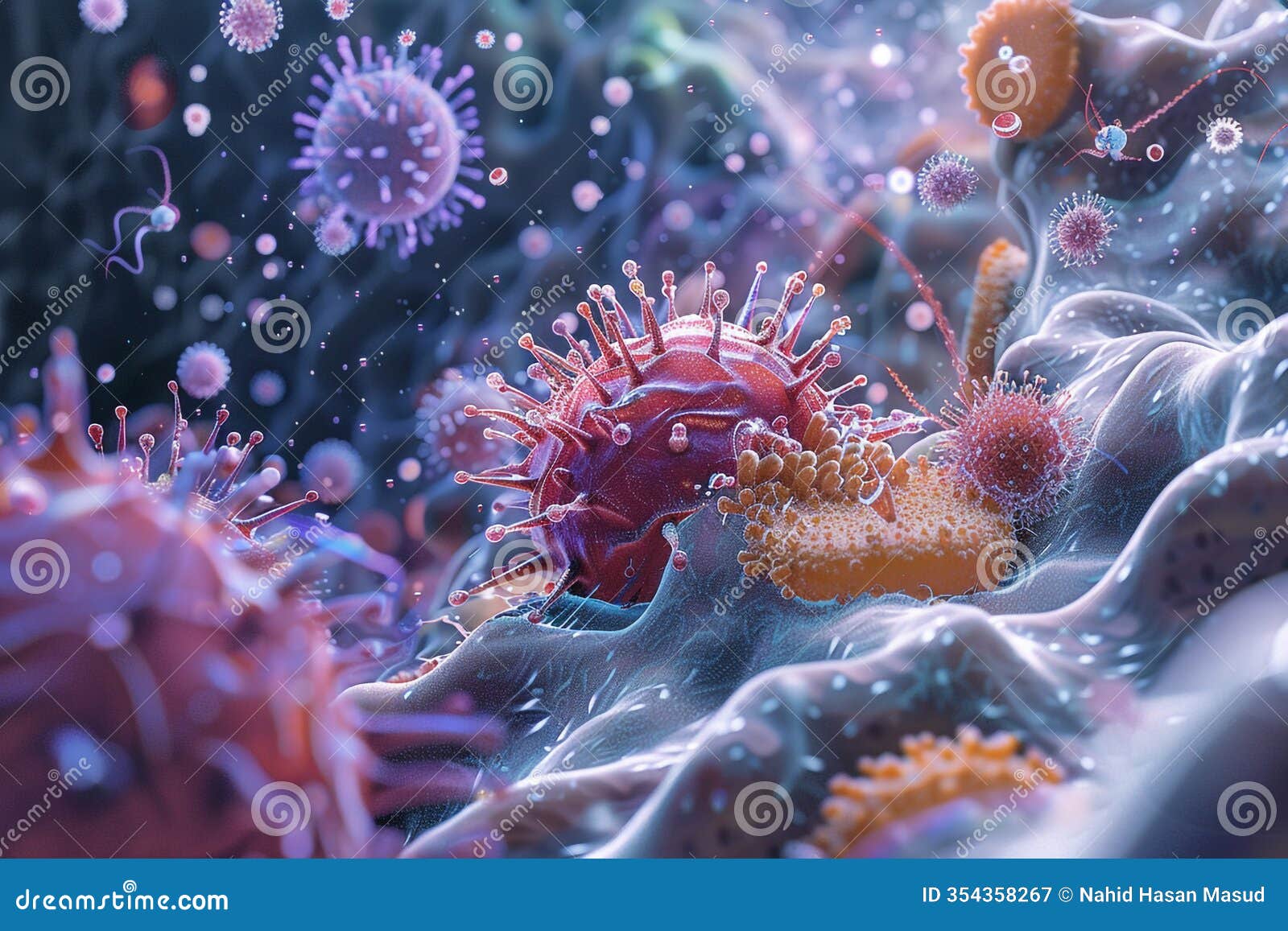 Microscopic View of Viruses and Cells Attacking a Host Cell a Detailed ...