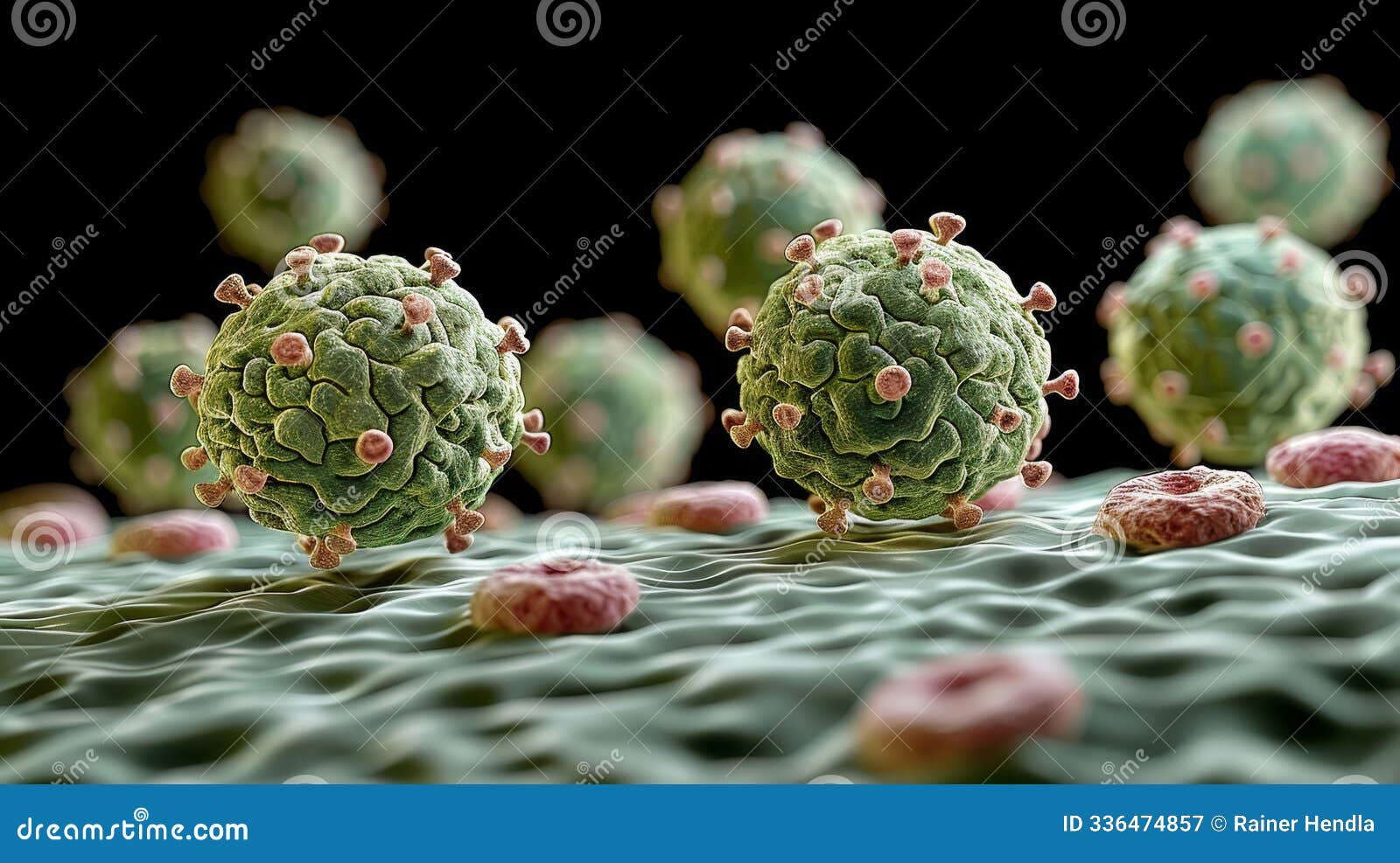 Microscopic View of Viruses on a Cellular Surface Under Magnification ...