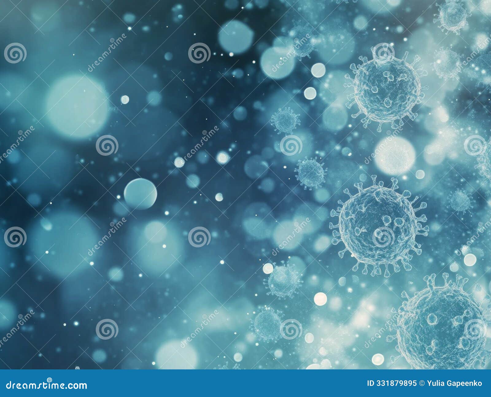 Microscopic View of Viruses Floating in a Blue Abstract Background ...