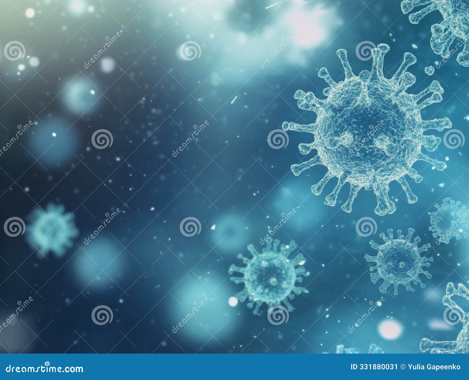 Microscopic View of Viruses Floating in a Blue Abstract Background ...