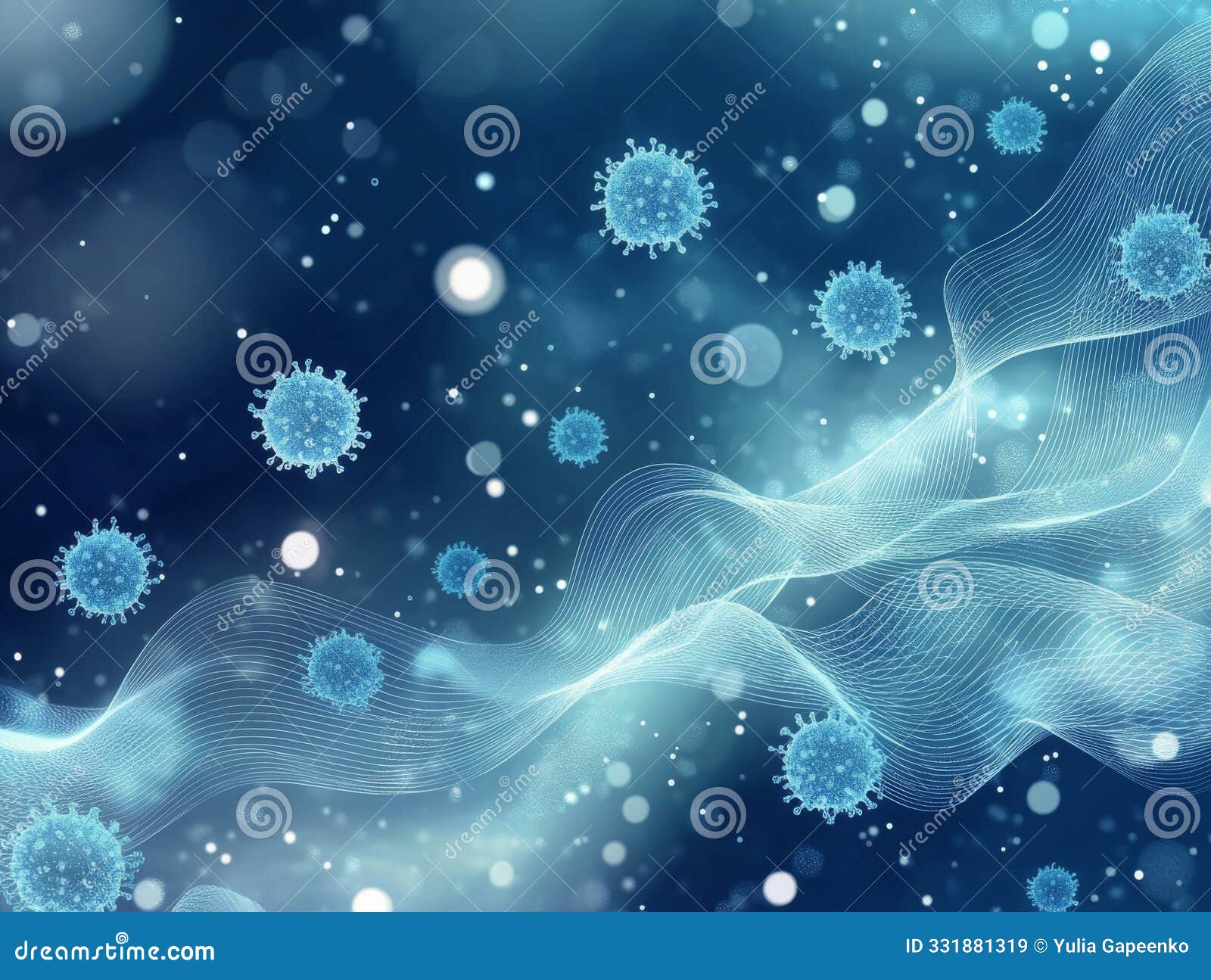 Microscopic View of Viruses Floating in a Blue Abstract Background ...
