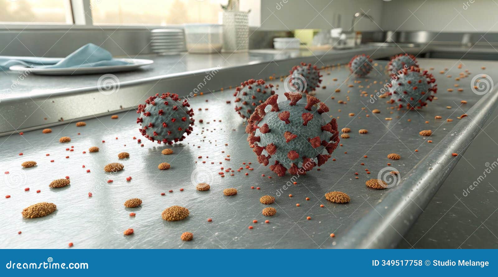 Microscopic View of Viruses on a Kitchen Surface Highlighting ...