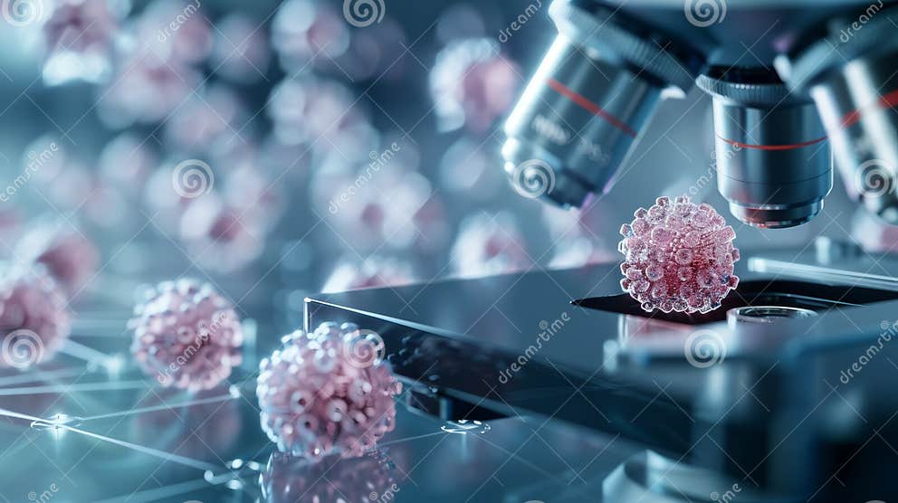 Microscopic View of Viruses and a Microscope, Showcasing Scientific ...
