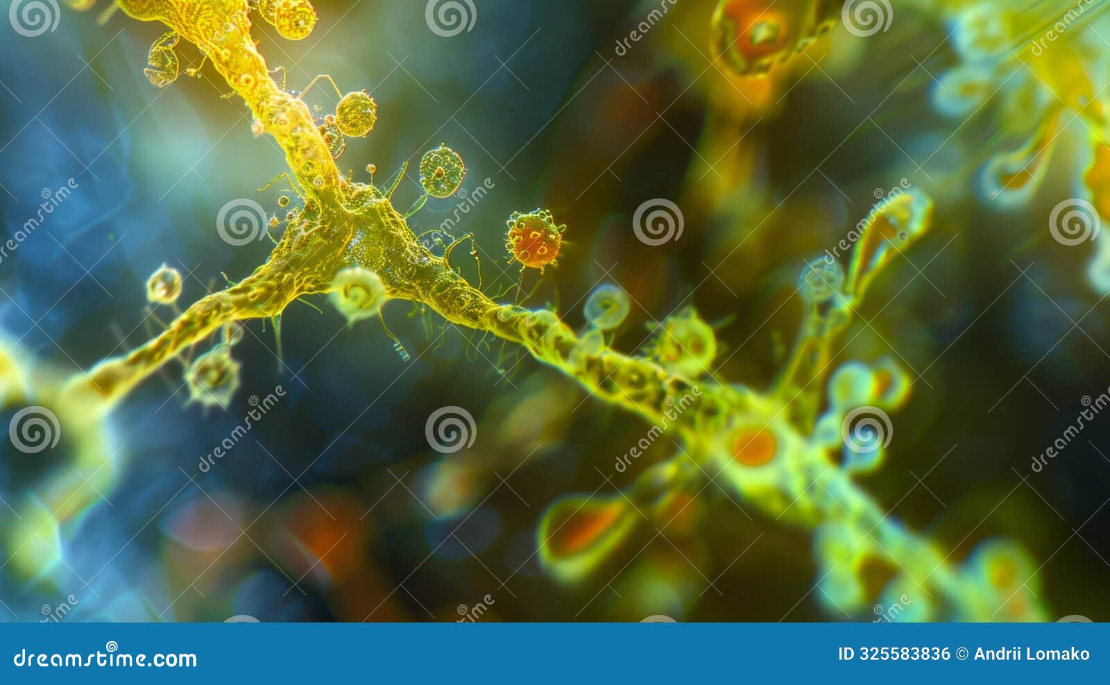 Microscopic View of Yellow and Green Algae Branching Under a Microscope ...