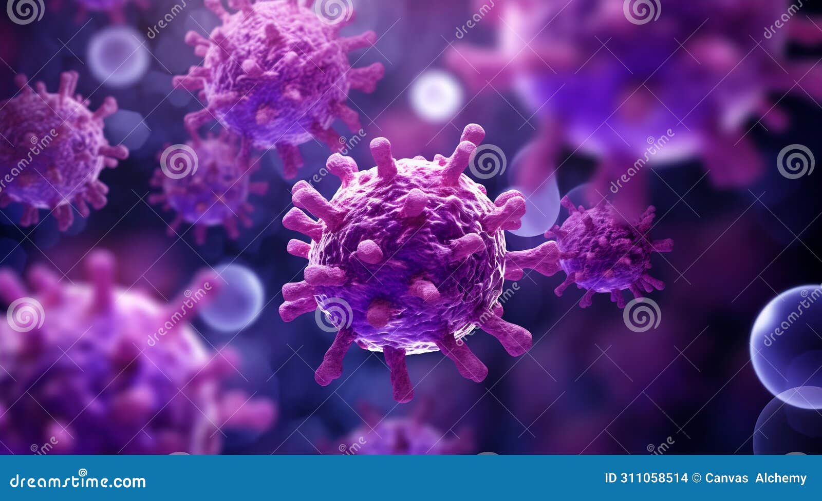 Microscopic Viral Landscape in Purple Stock Photo - Image of ...