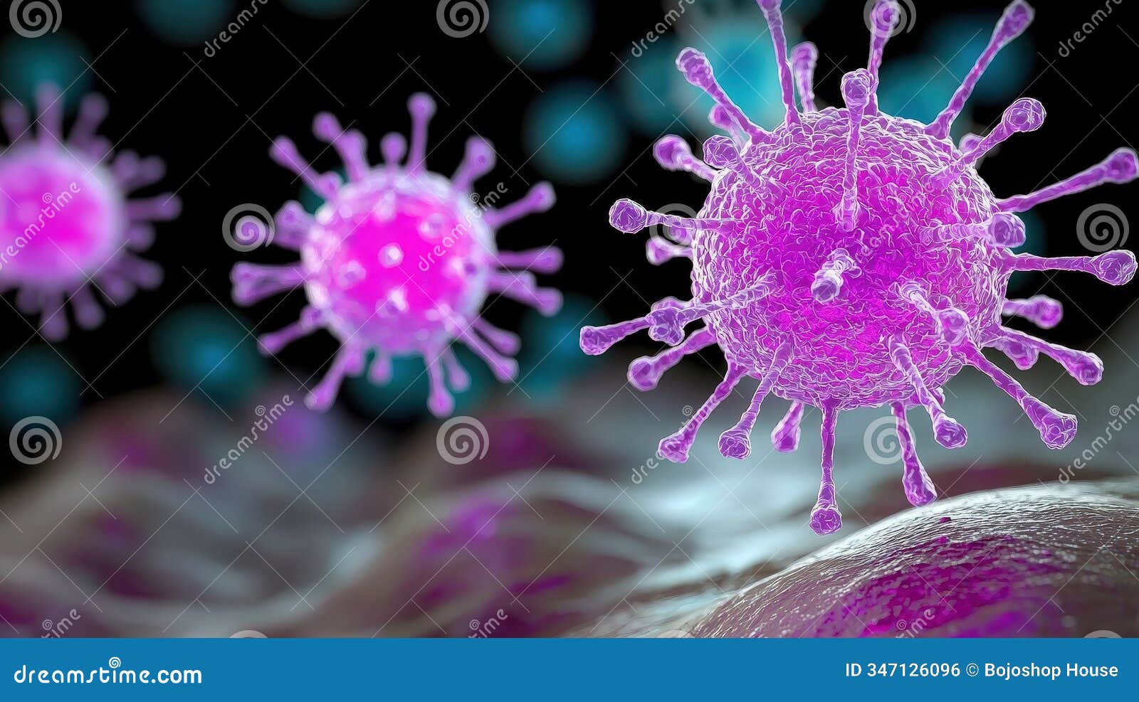 Microscopic Virus Infecting Host Cell 3D Render of Viral Replication ...