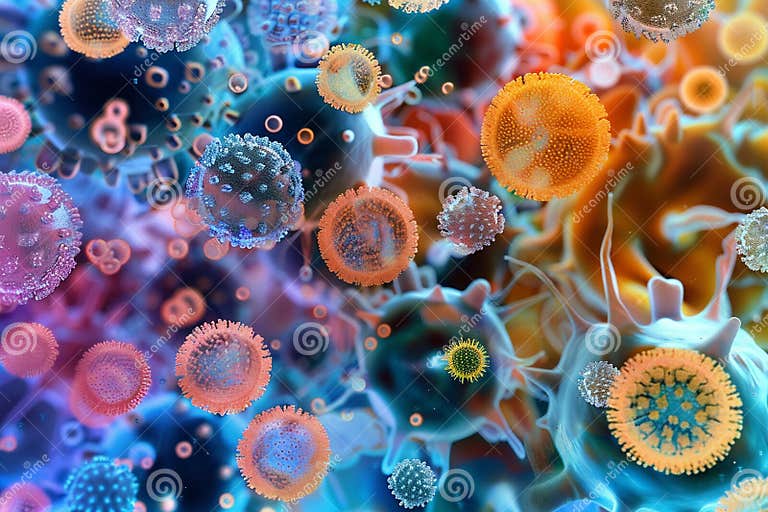 Microscopic World a Colorful Visual of Viruses and Cells Stock ...