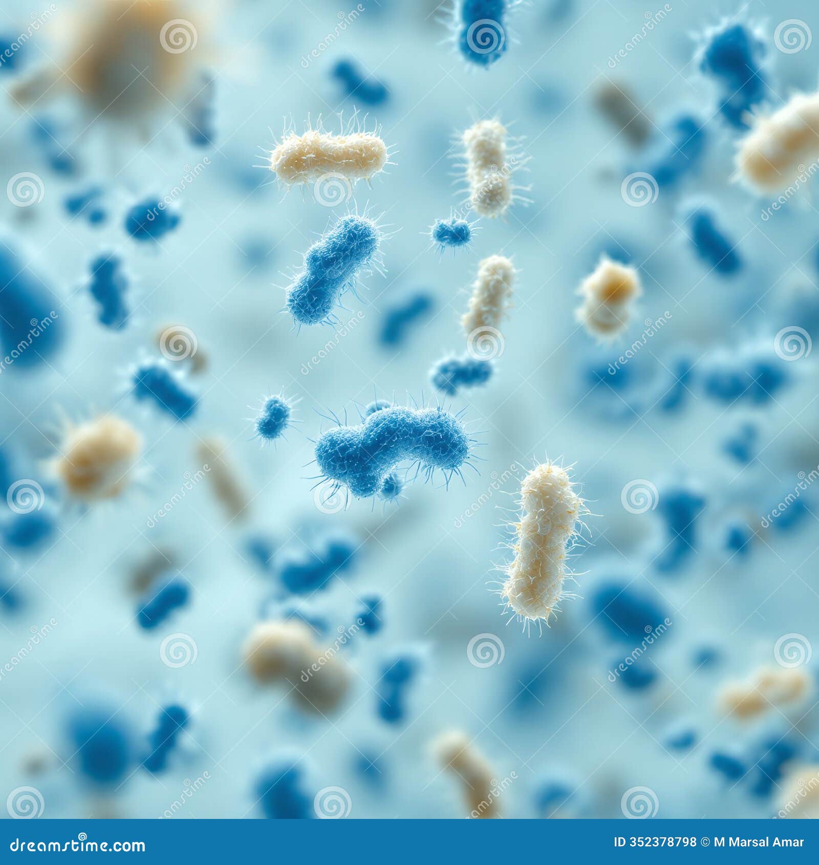 Microscopic World: a 3D Render of Bacteria in a Light Blue Environment ...