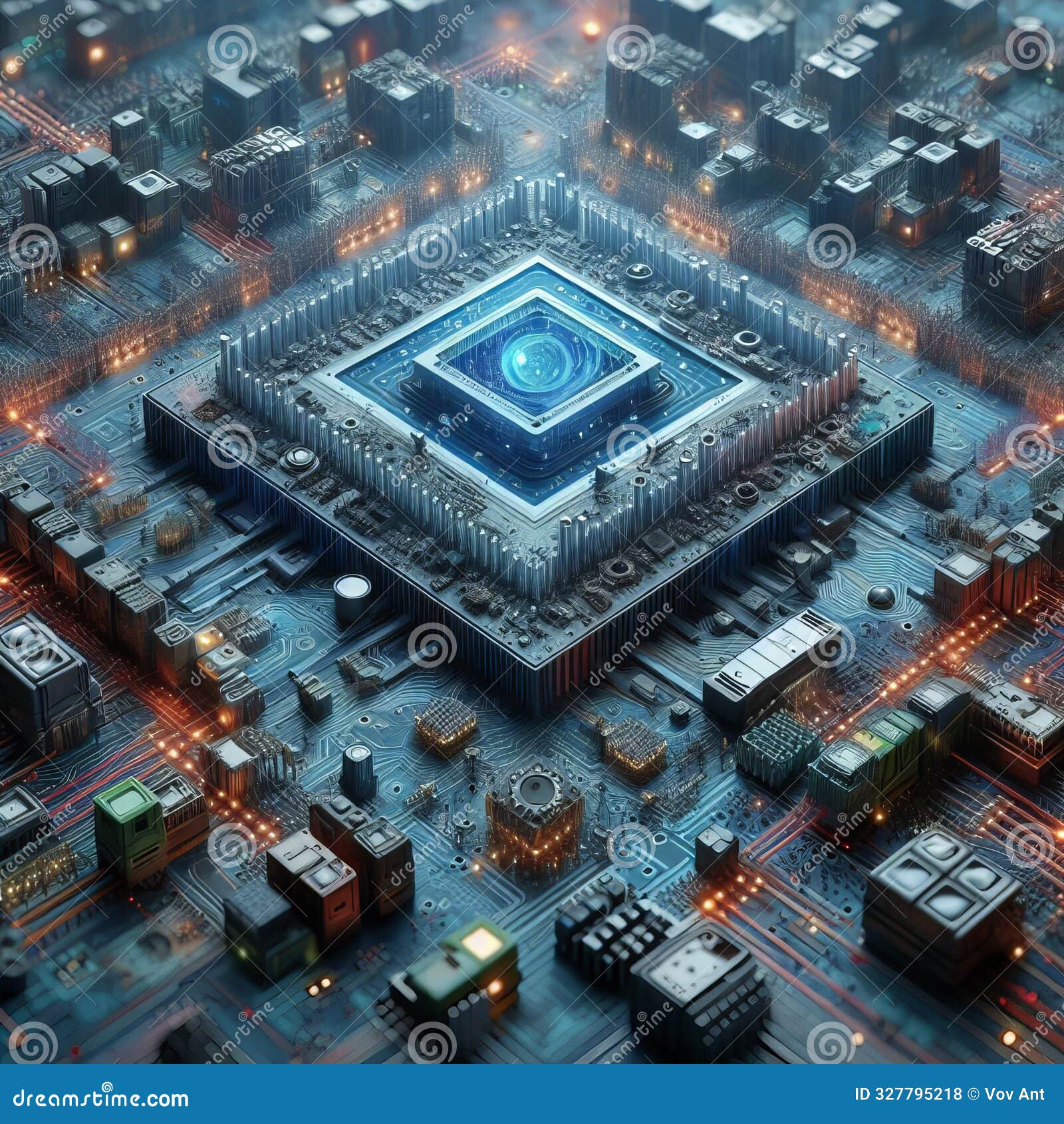 A Microscopic World Inside a Computer Chi with Tiny Circuits Tr Stock ...