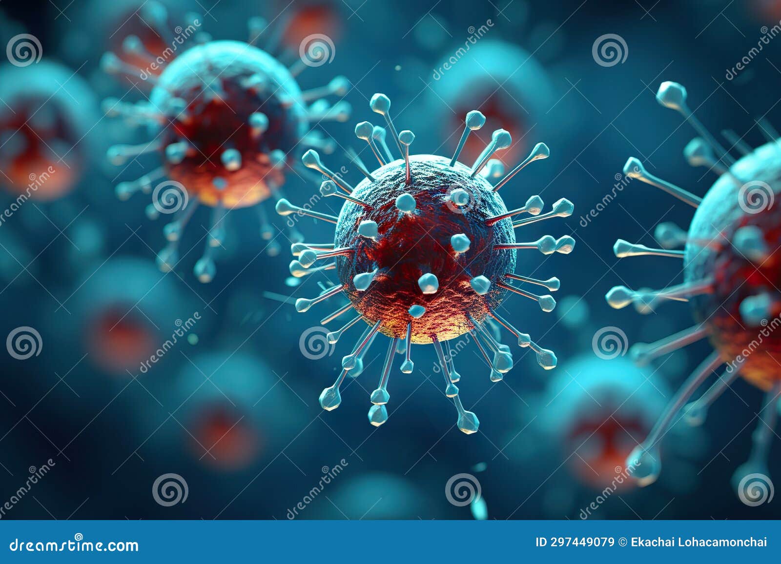 Microscopic Worlds Virus and Bacteria Close-up on a Blue Background ...