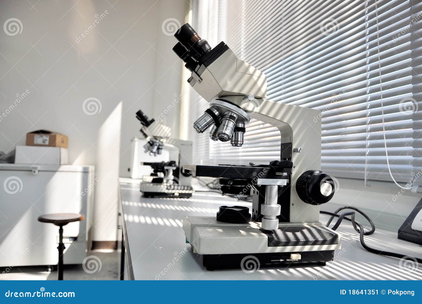 Microscopio En Un Laboratorio Imagen de archivo - Imagen de zoom, gris ...