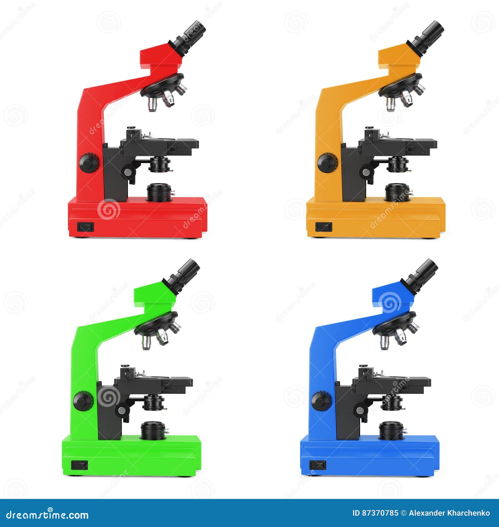 Microscopios Modernos Del Laboratorio De Multicolors Representación 3d ...