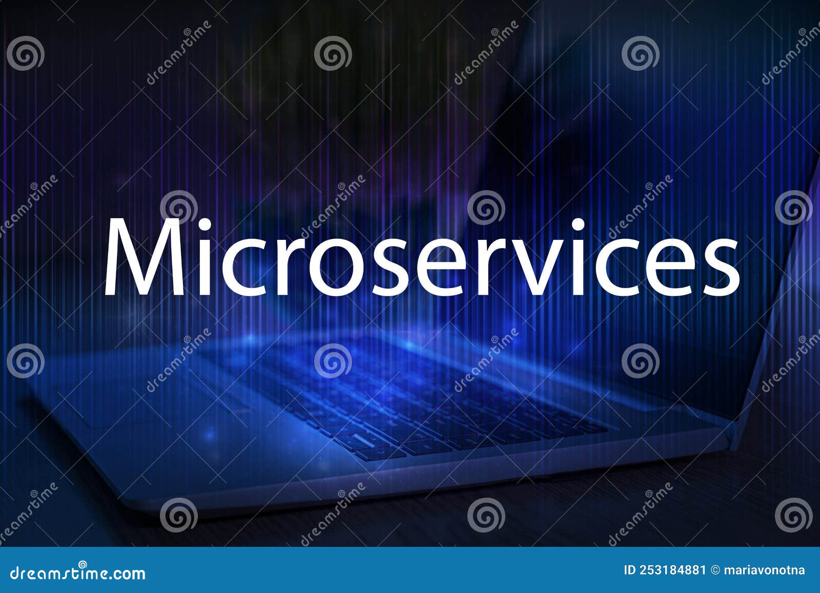 Microservices Text on Blue Technology Background with Laptop Stock ...