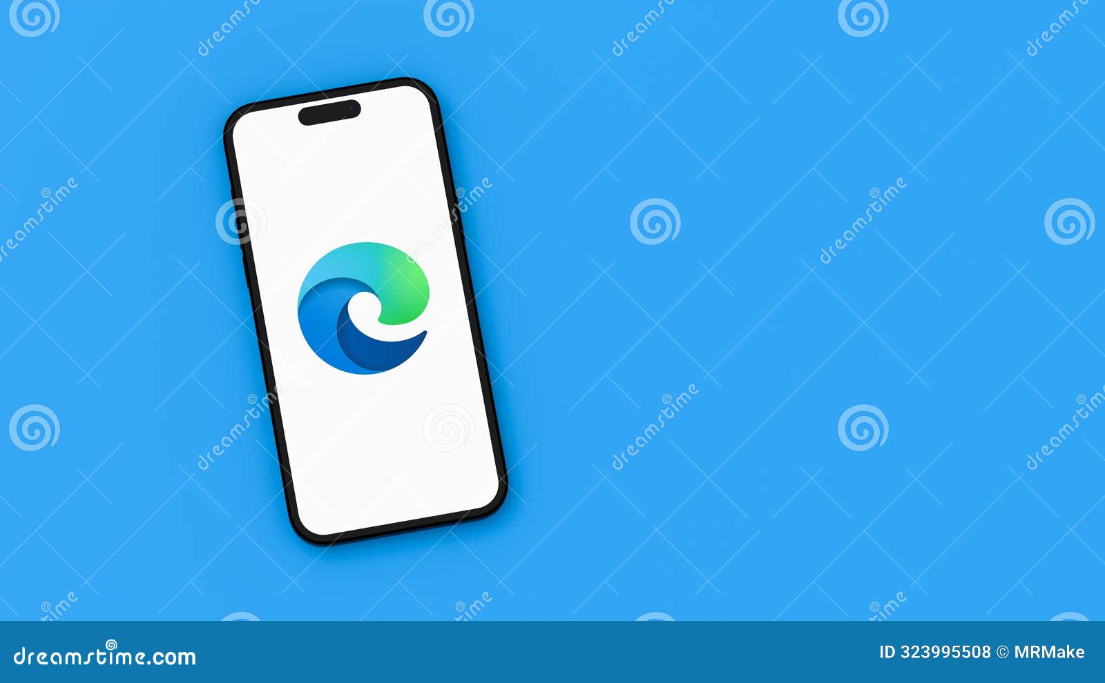 Microsoft Edge Logo on Mobile Phone Screen on Blue Background with Copy ...