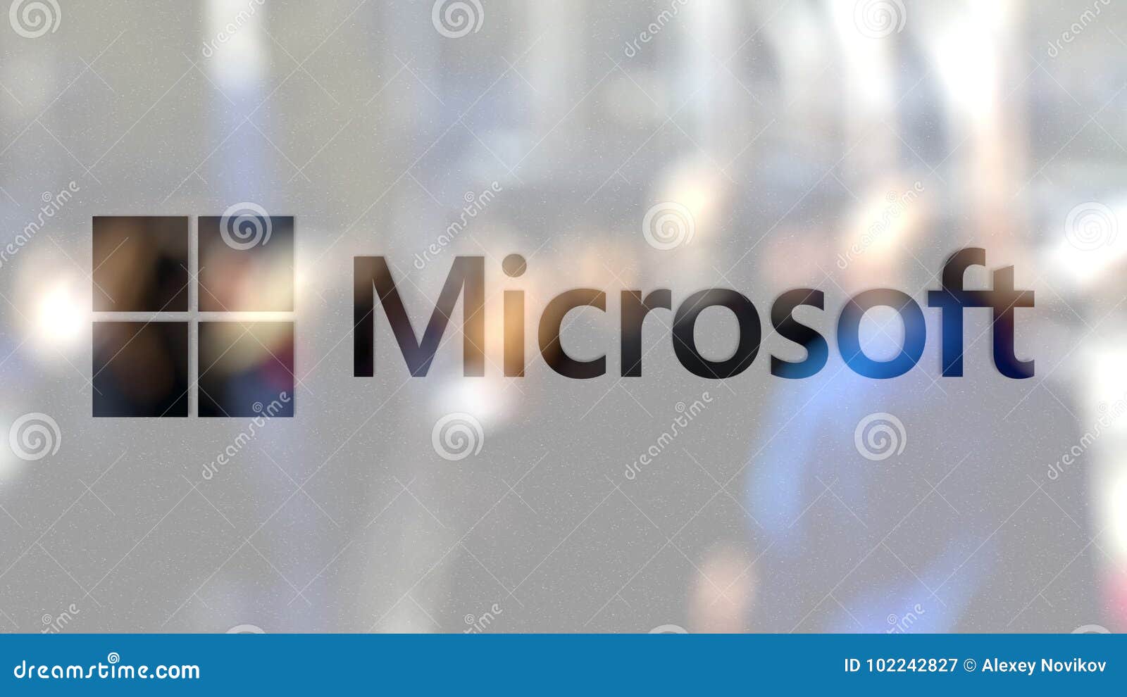 Microsoft Logo on a Glass Against Blurred Crowd on the Steet. Editorial ...
