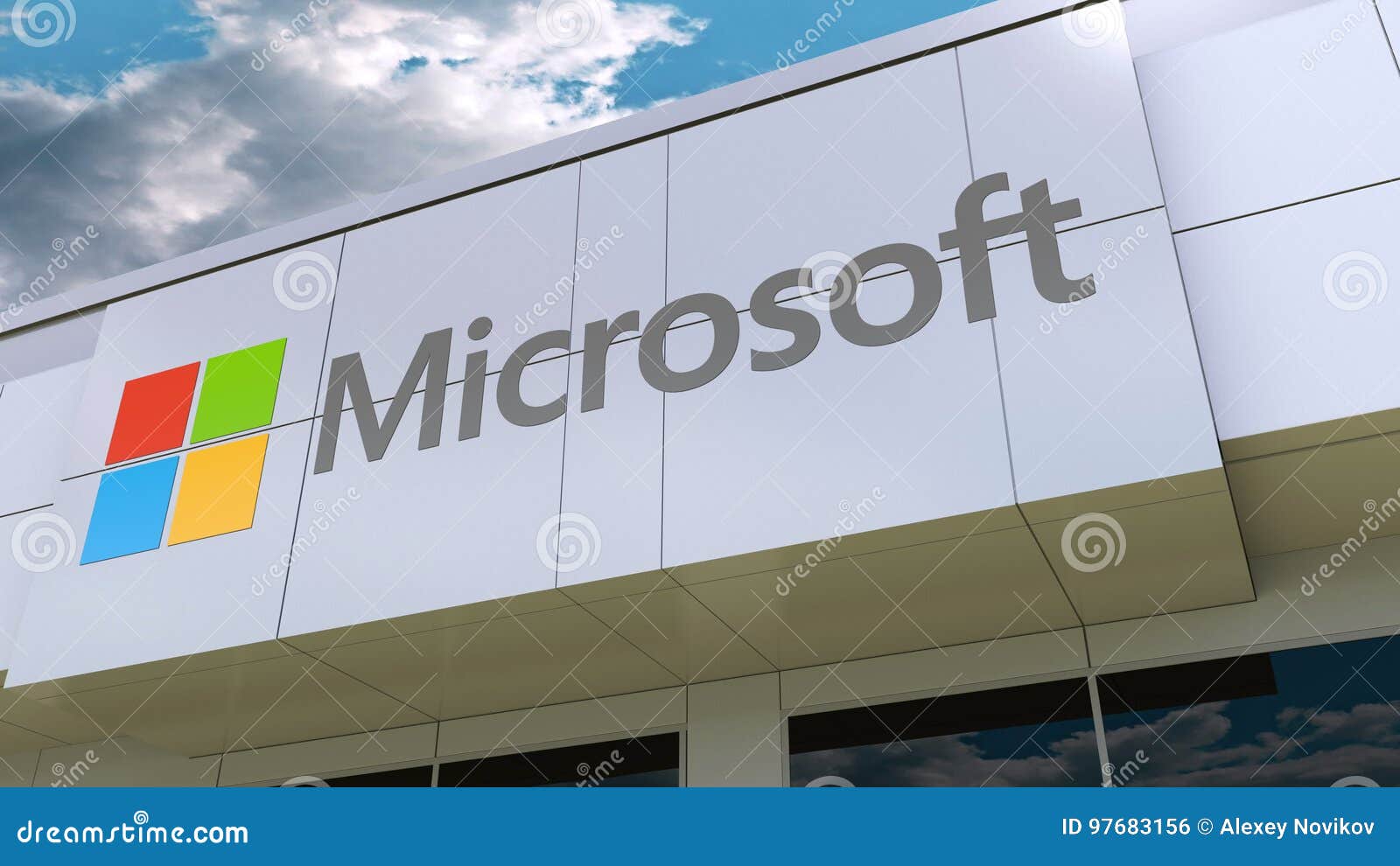 Microsoft Logo on the Modern Building Facade. Editorial 3D Rendering ...