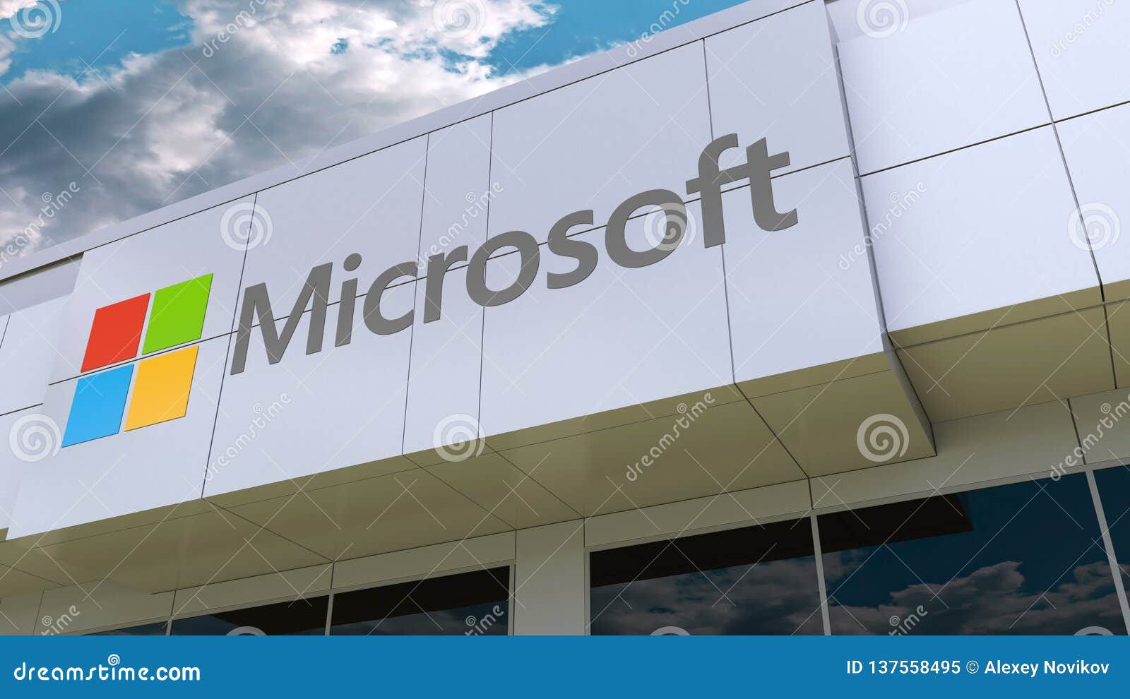 Microsoft Logo on the Modern Building Facade. Editorial 3D Rendering ...