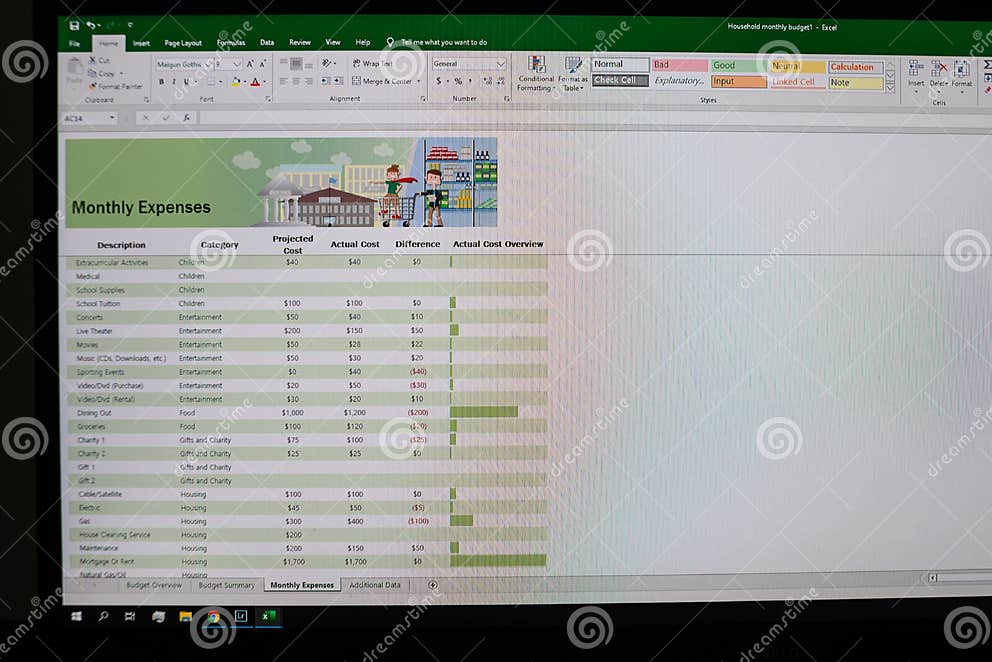 MIcrosoft Office Excel Application, Home Menu on Device Screen ...