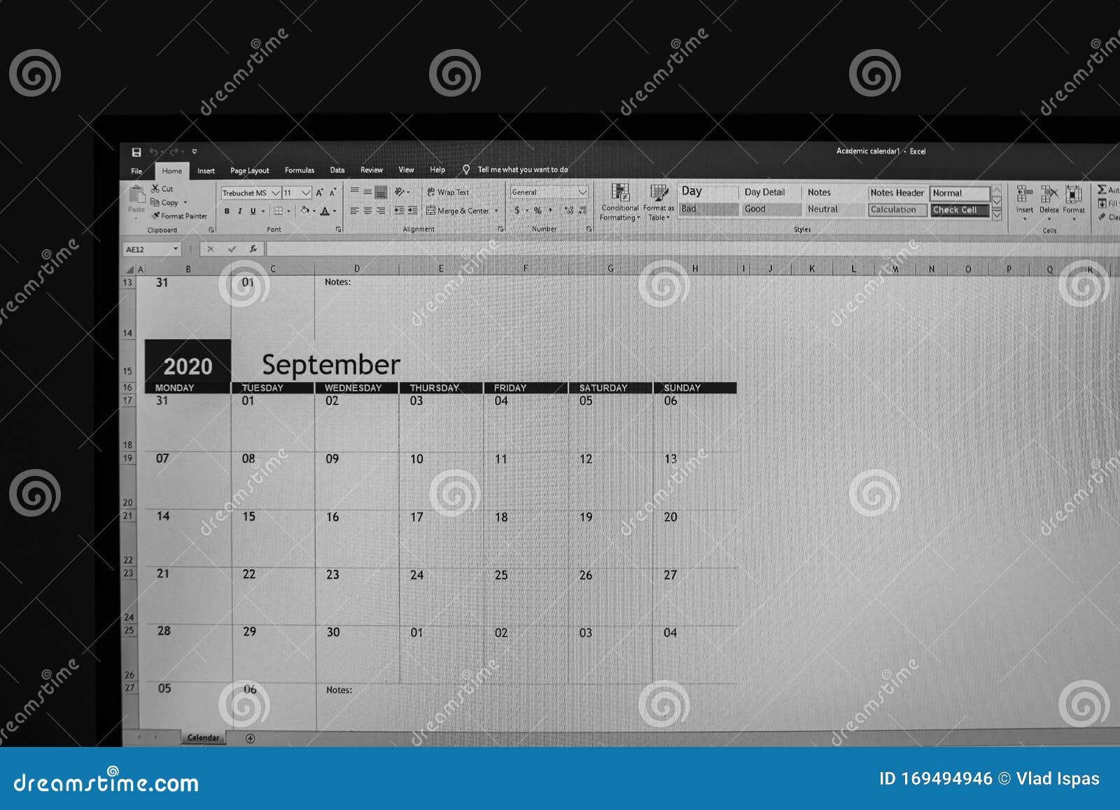 MIcrosoft Office Excel Application, Home Menu on Device Screen ...