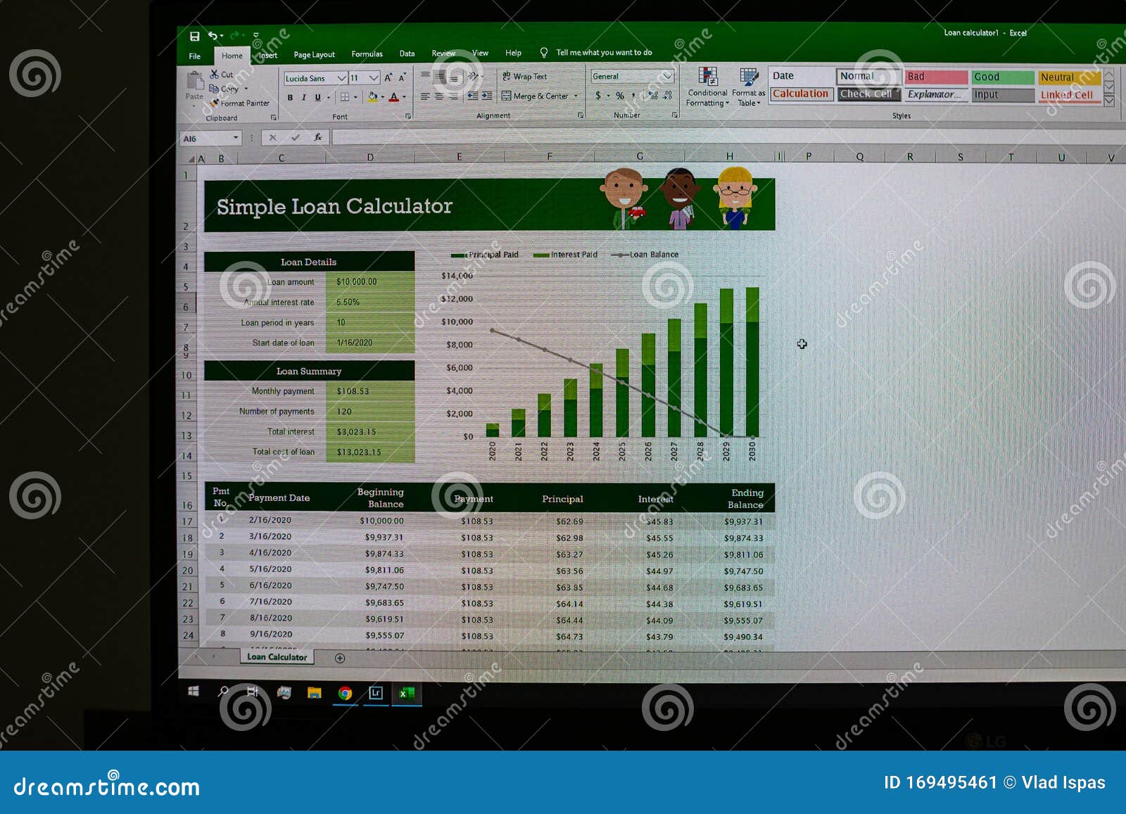 MIcrosoft Office Excel Application, Home Menu on Device Screen ...