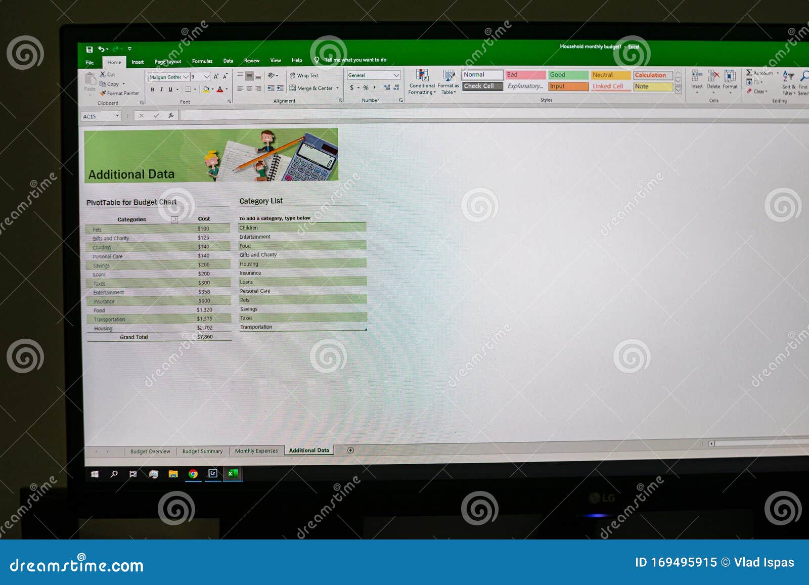 MIcrosoft Office Excel Application, Home Menu on Device Screen ...