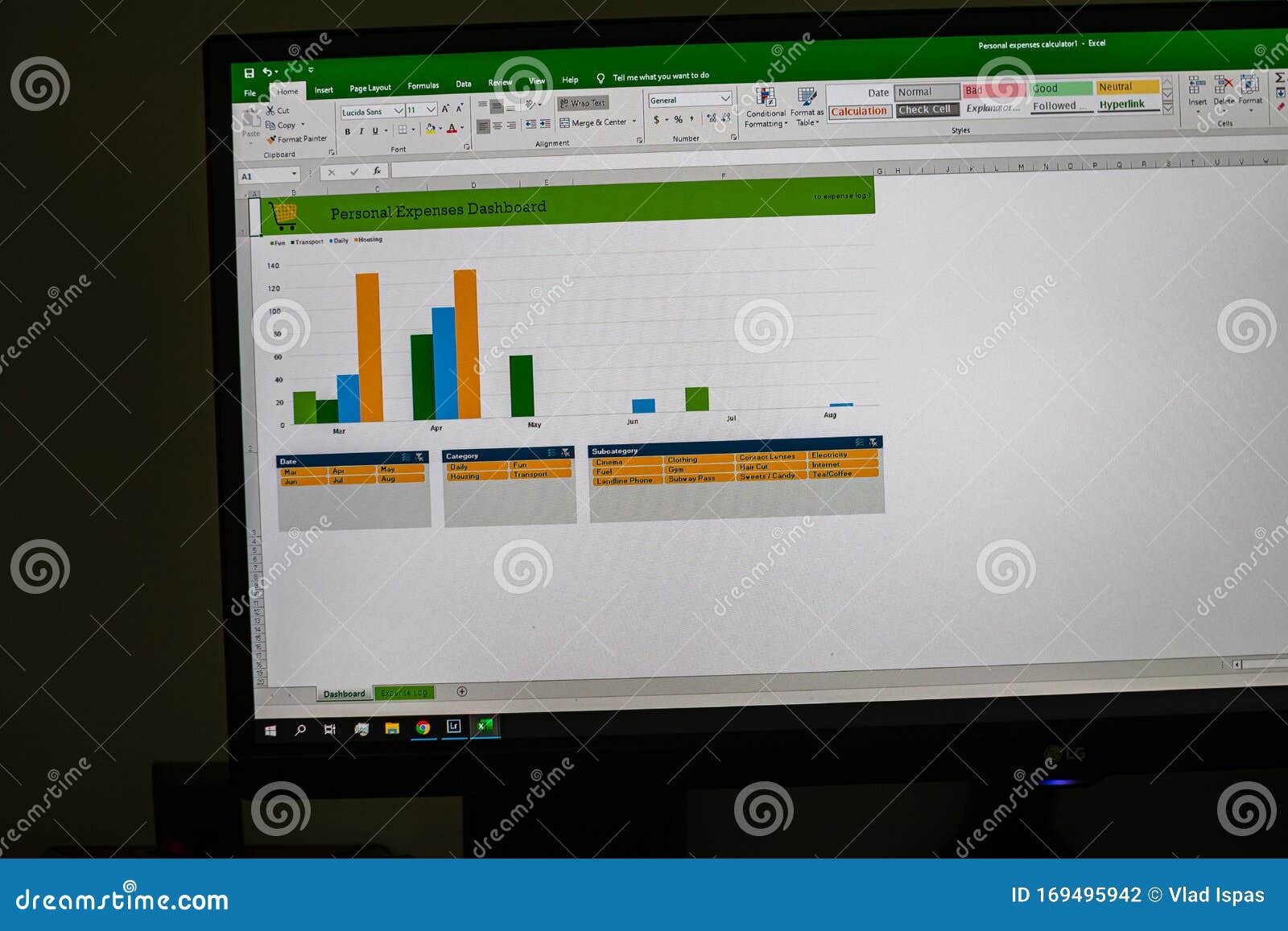 MIcrosoft Office Excel Application, Home Menu on Device Screen ...