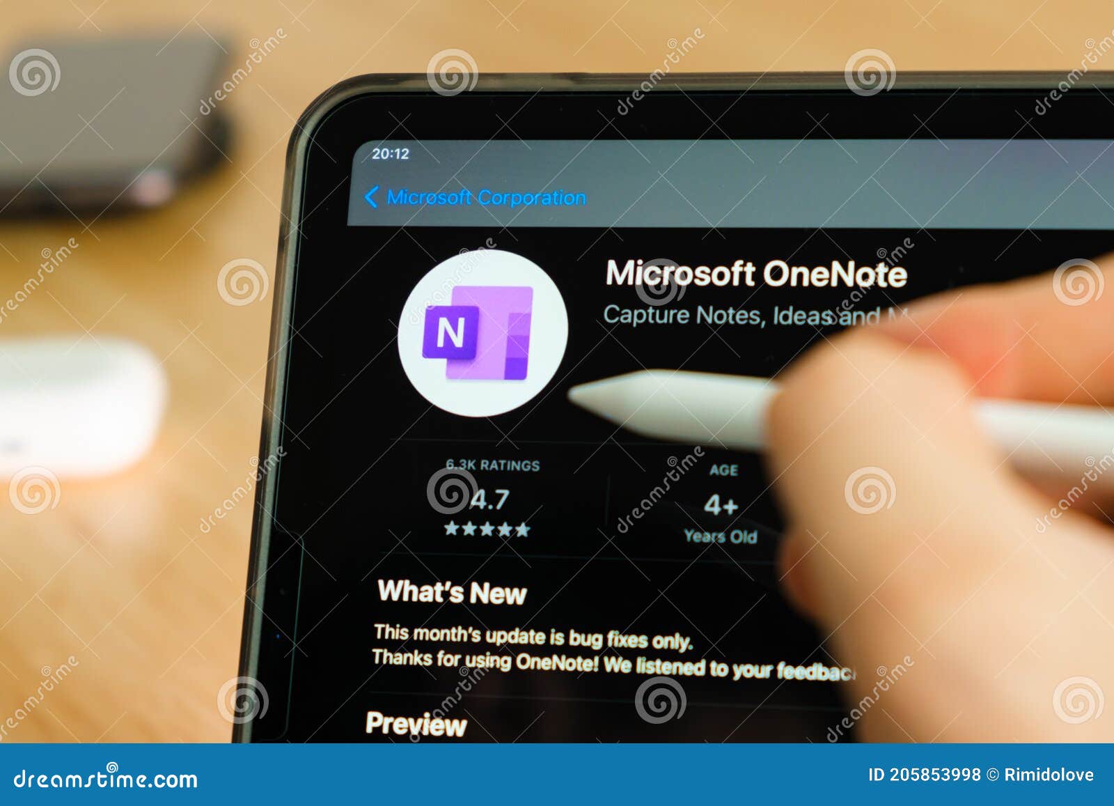 Microsoft OneNote Logo Shown by Apple Pencil on the IPad Pro Tablet ...