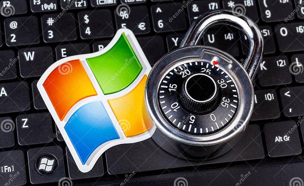 Microsoft Windows Logo and a Coded Padlock, Code Lock Symbol Laying on ...