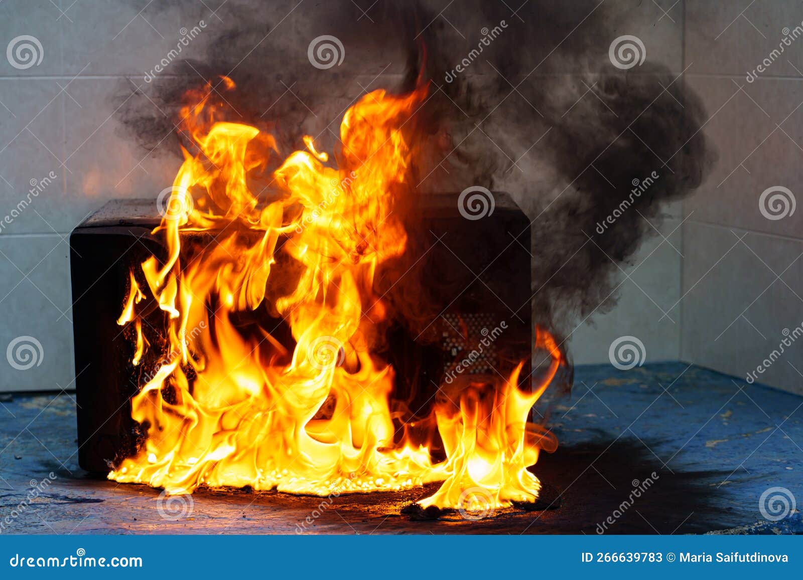 Microwave Oven on Fire. the Concept of Fire in the Kitchen. Stock Image ...