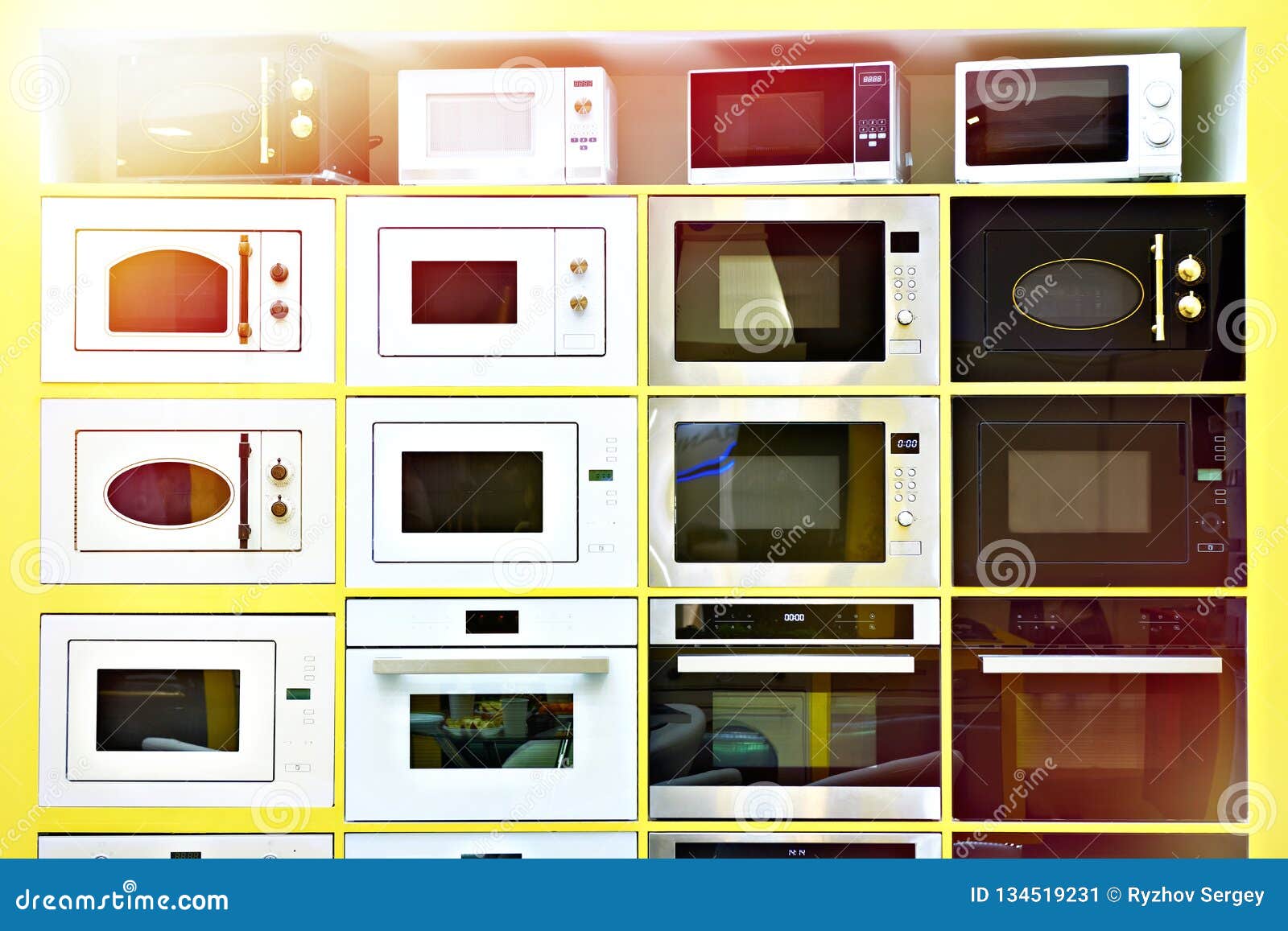 Microwave Ovens on Display at Store Stock Image - Image of technology ...