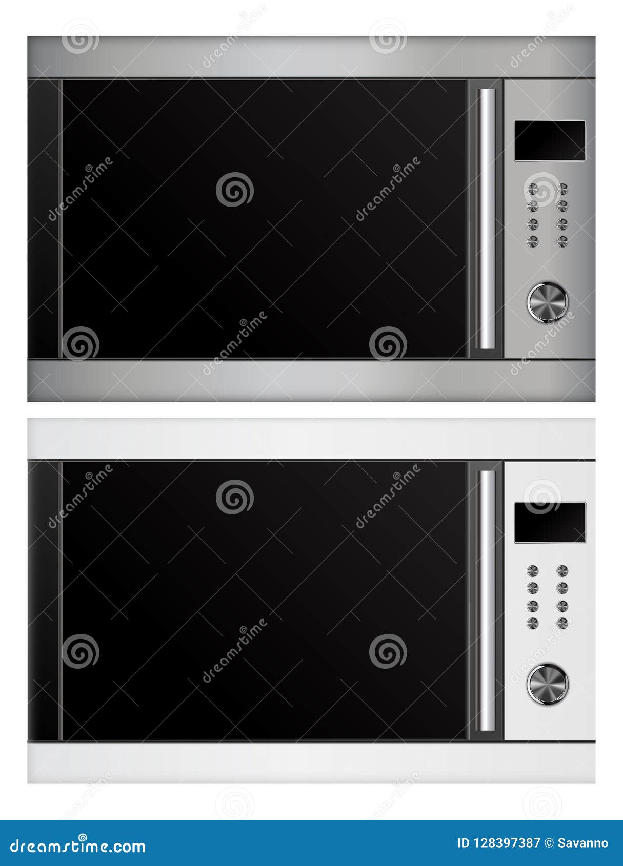 Set Of Microwave Ovens With Light Inside, With Open And Close Door ...