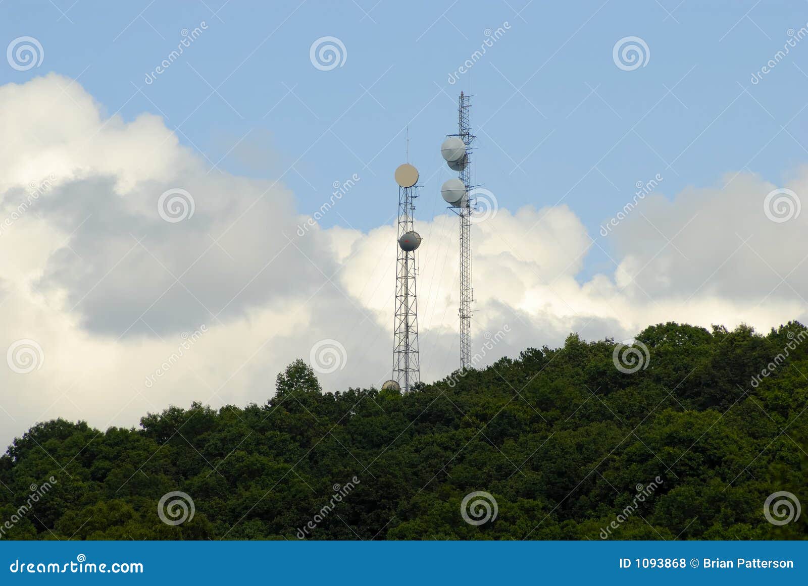 Microwave Towers and Cumulus Clouds Stock Photo - Image of space, tower ...
