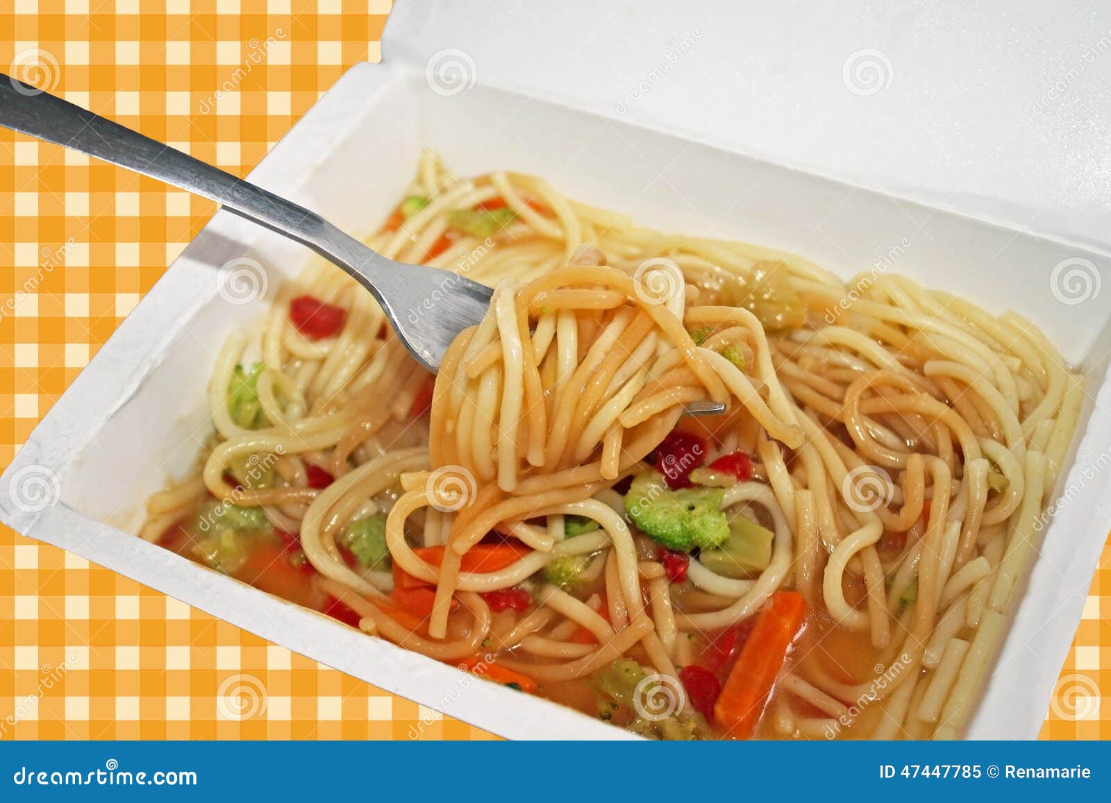 Microwaved Meal of Noodles, Gravy and Vegetables Stock Image - Image of ...