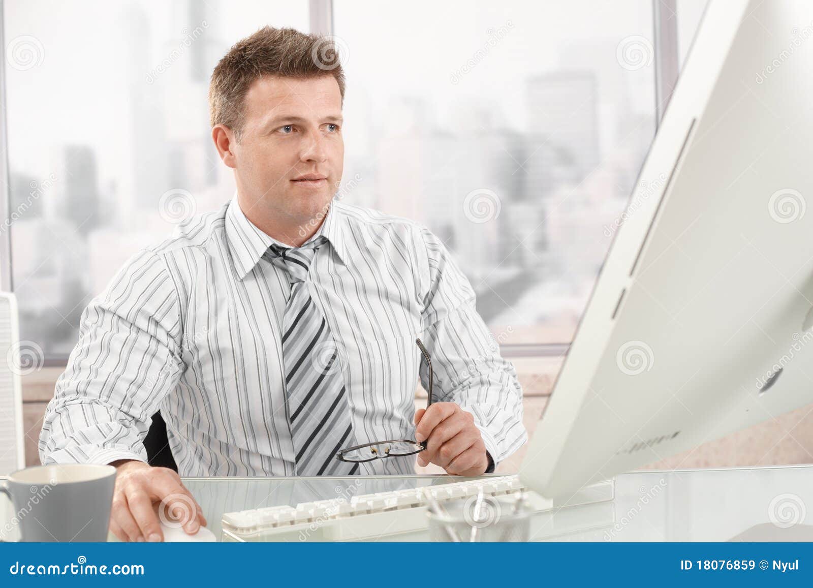 Mid-adult Businessman at Work Stock Image - Image of european, computer ...