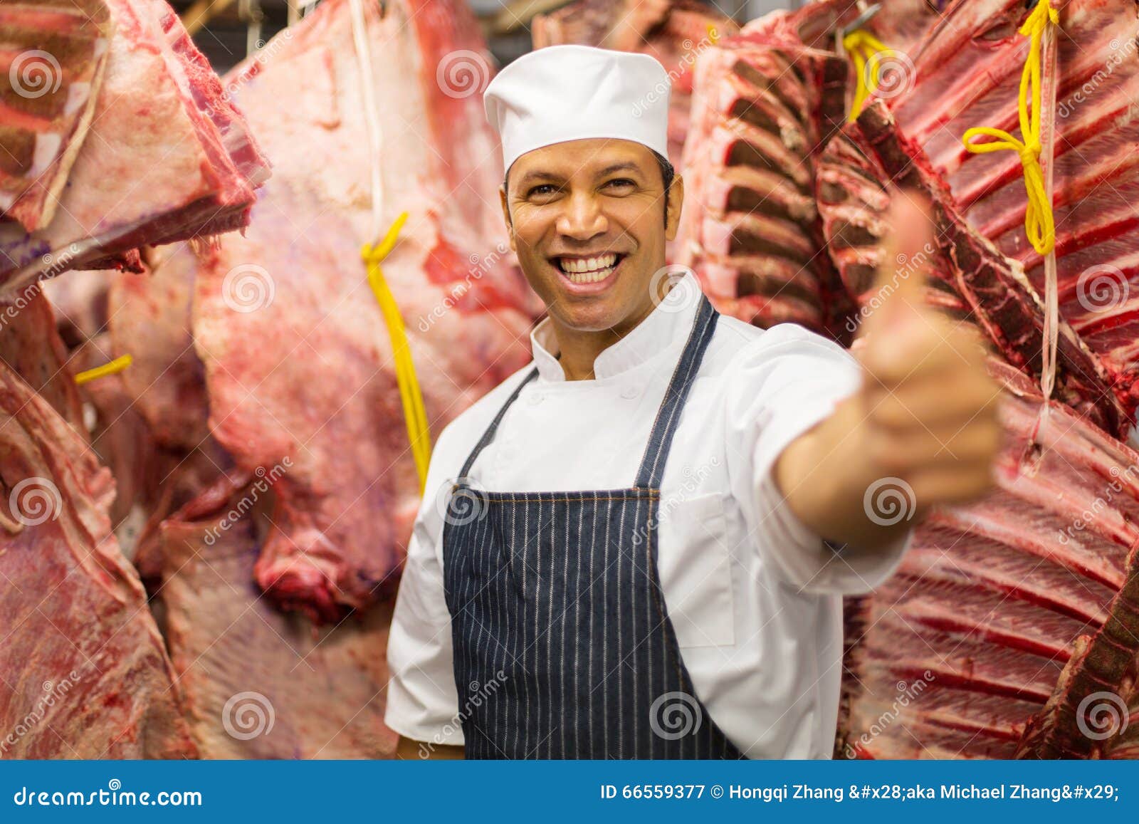 Mid age butcher thumb up stock image. Image of good, room - 66559377