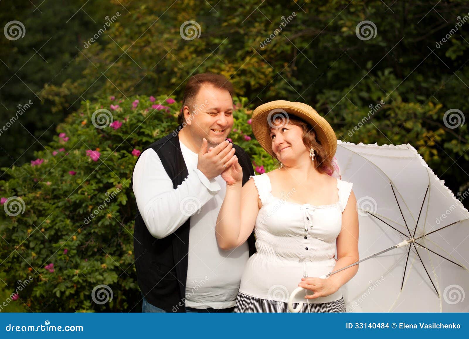 Mid Age Plus Size Couple Having Date in the Park. Sunny Day Stock Photo ...
