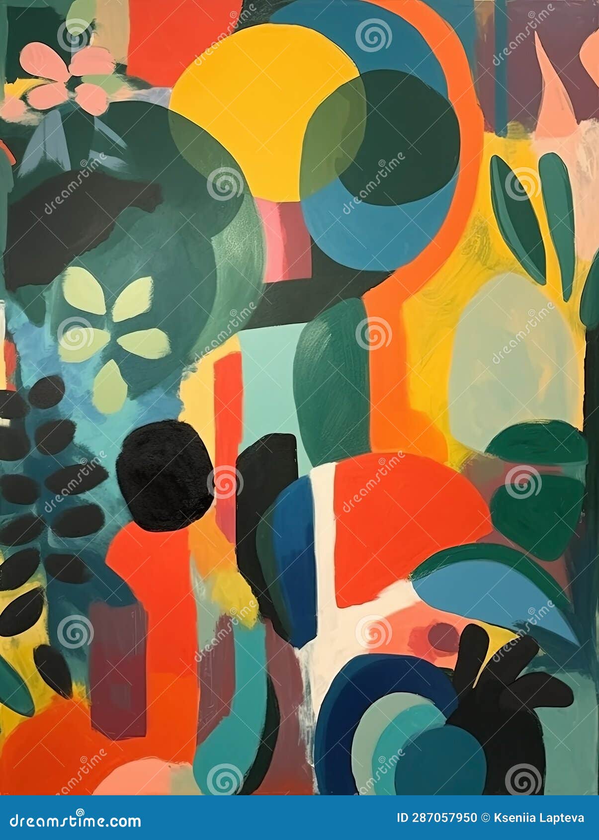 Mid-century Abstract Art Flowers Illustration. Stock Illustration ...