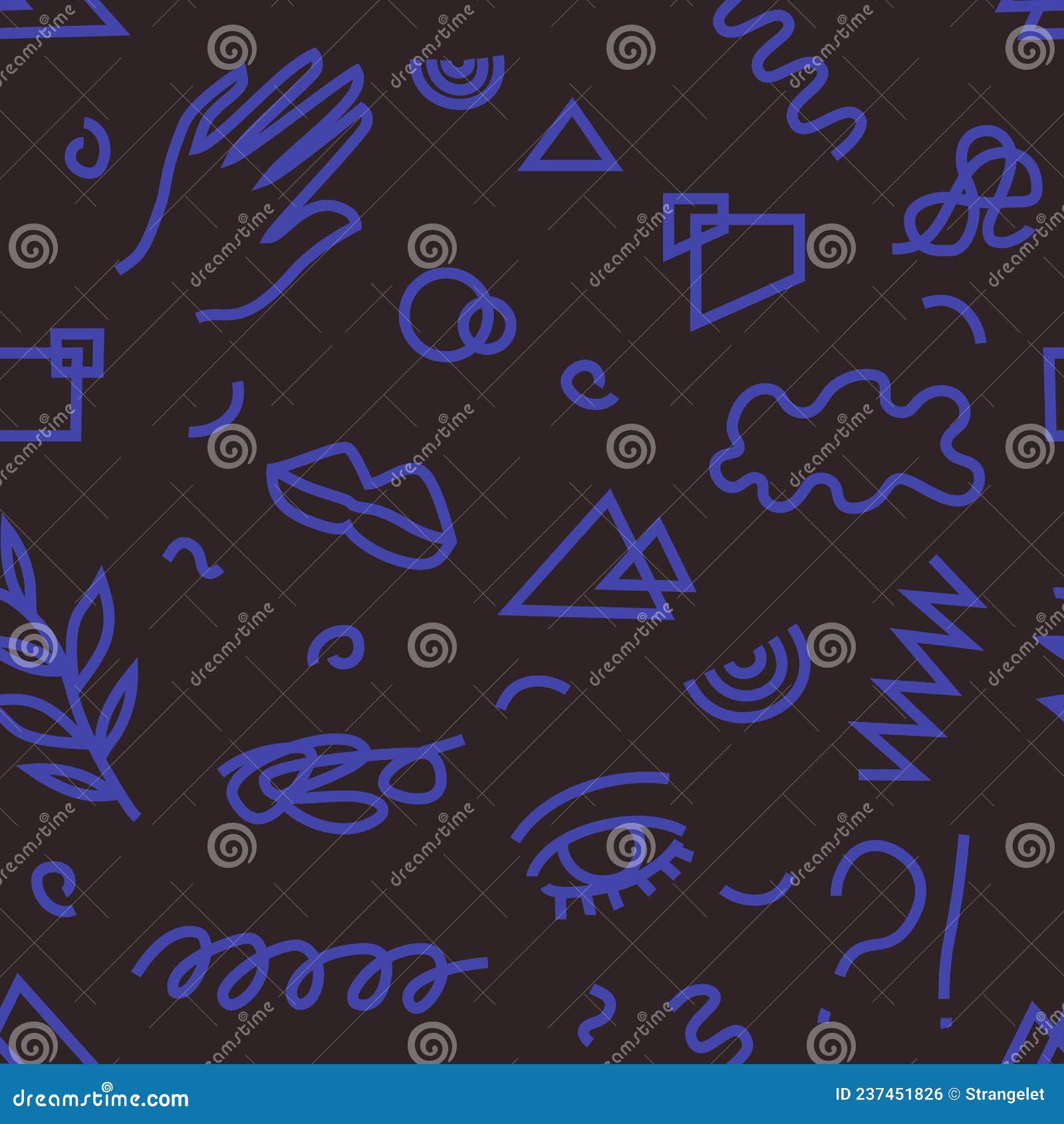 Mid Century Abstract Scribble Shapes Seamless Repeating Pattern On