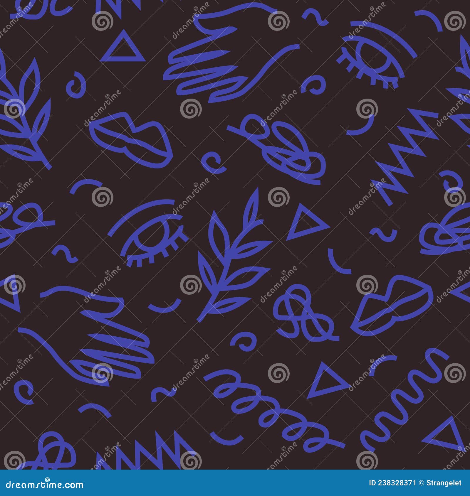 Mid Century Abstract Scribble Shapes Seamless Repeating Pattern On