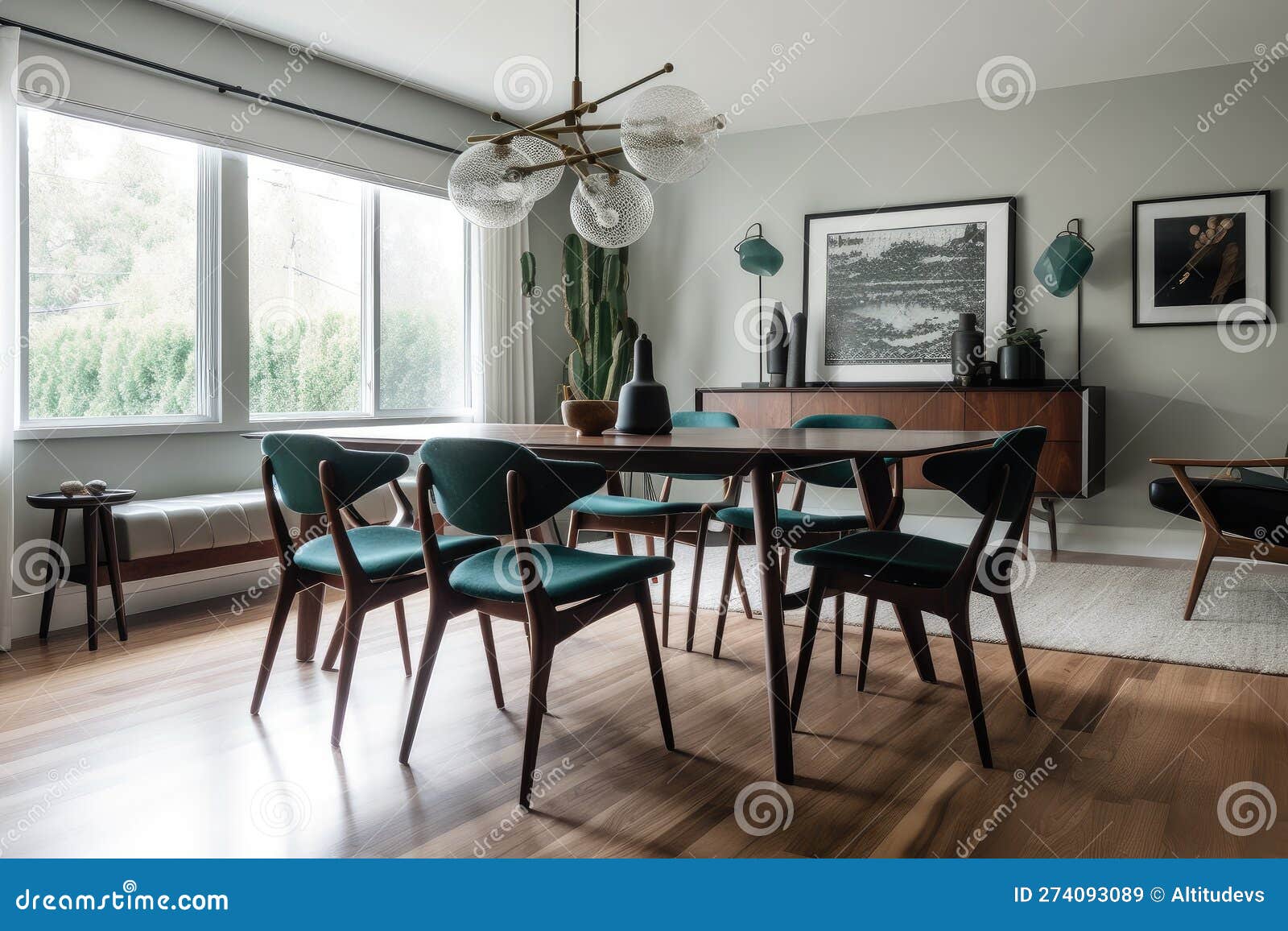 Mid-century Dining Room, with Sleek and Modern Dining Table and Chairs ...