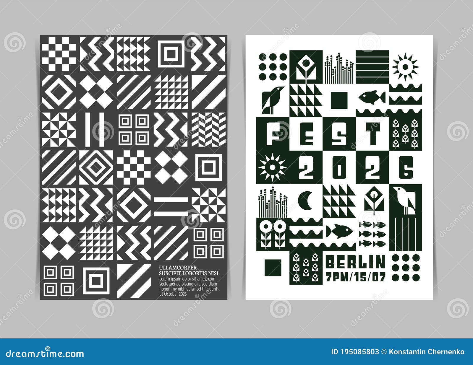 Mid Century Geometric Monochrome Event Posters Template Stock Vector ...