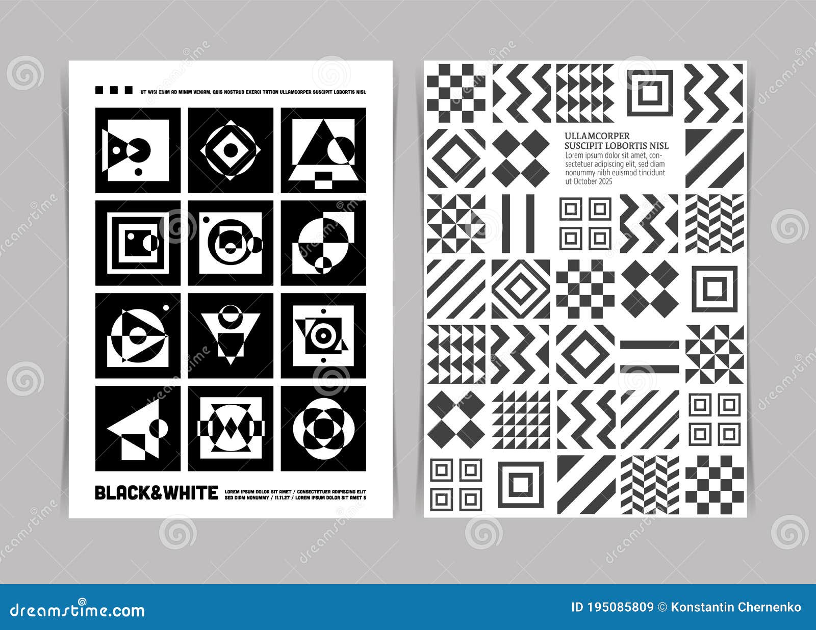Mid Century Geometric Monochrome Event Posters Template Stock Vector ...