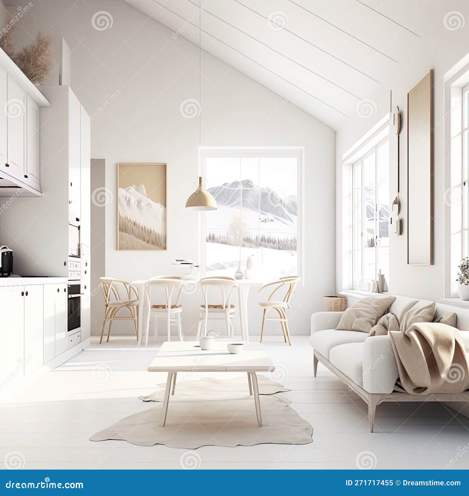 Mid-century Interior with White Decor, Light and Airy, Living Room AI ...