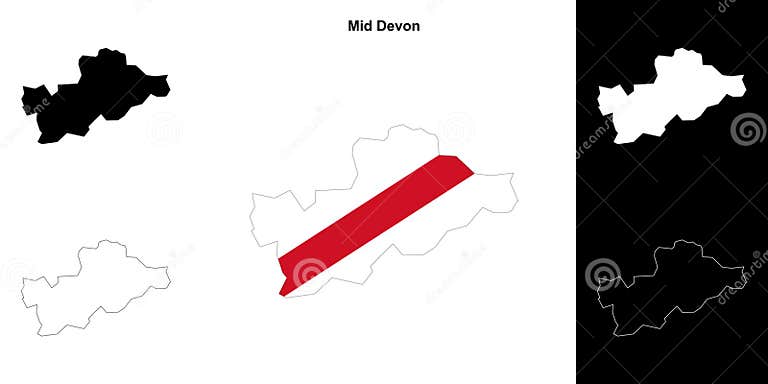 Mid Devon outline map stock vector. Illustration of contour - 334903762